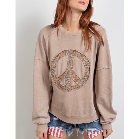 easel | Tops | Medium Left Mineral Washed Peace Sign Pullover | Poshmark